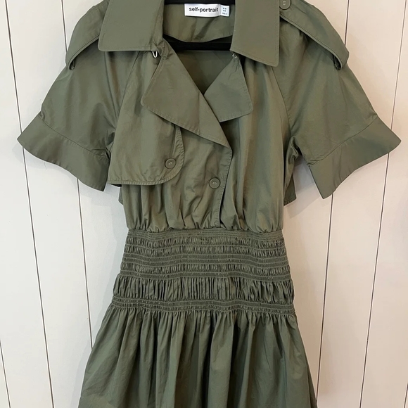 Dresses | Self Portrait Trench Mini Dress In Green | Poshmark